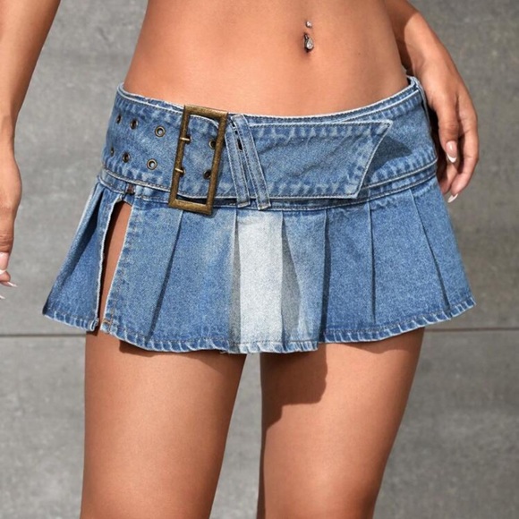 Dolls Kill | Skirts | Micro Mini Micro Denim Skirt So 2 Pleated W Belt ...